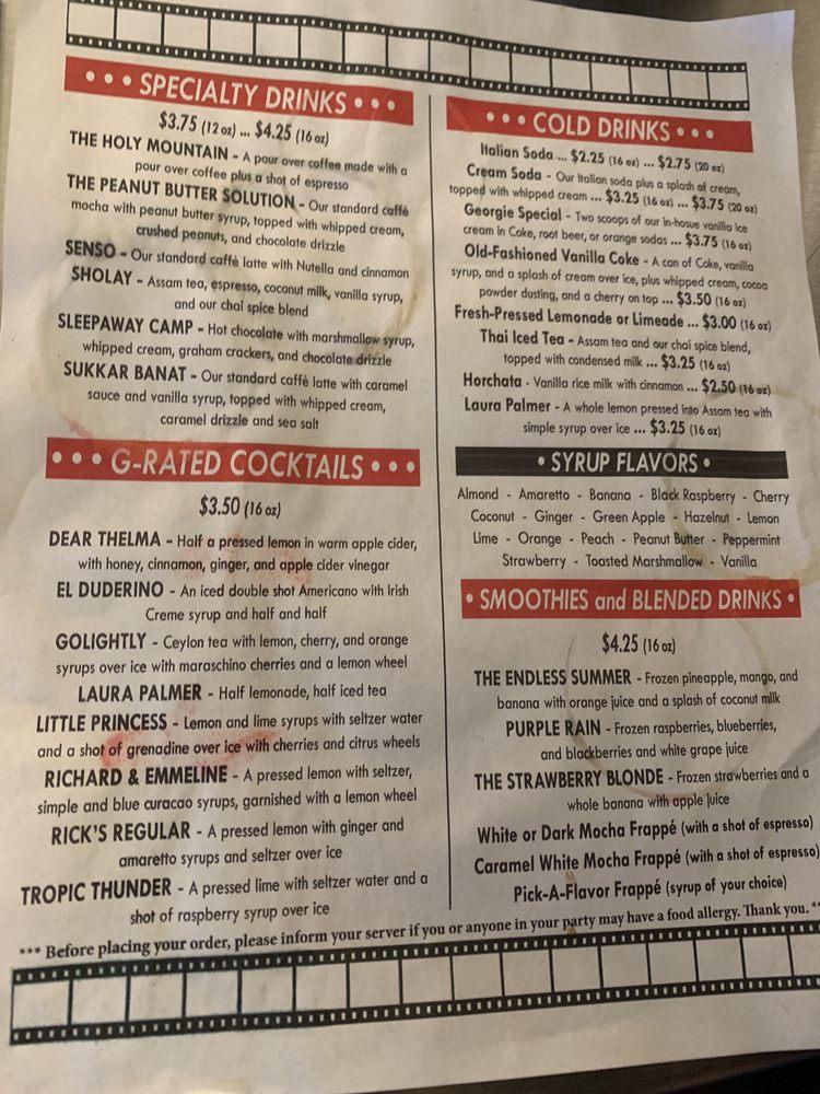 Menu at The VU restaurant, Boston