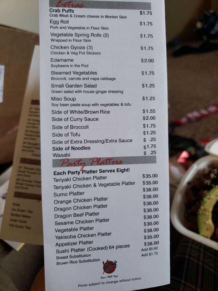 Menu at Yoshi's Fresh Asian Grill fast food, Phoenix, N Cave Creek Rd