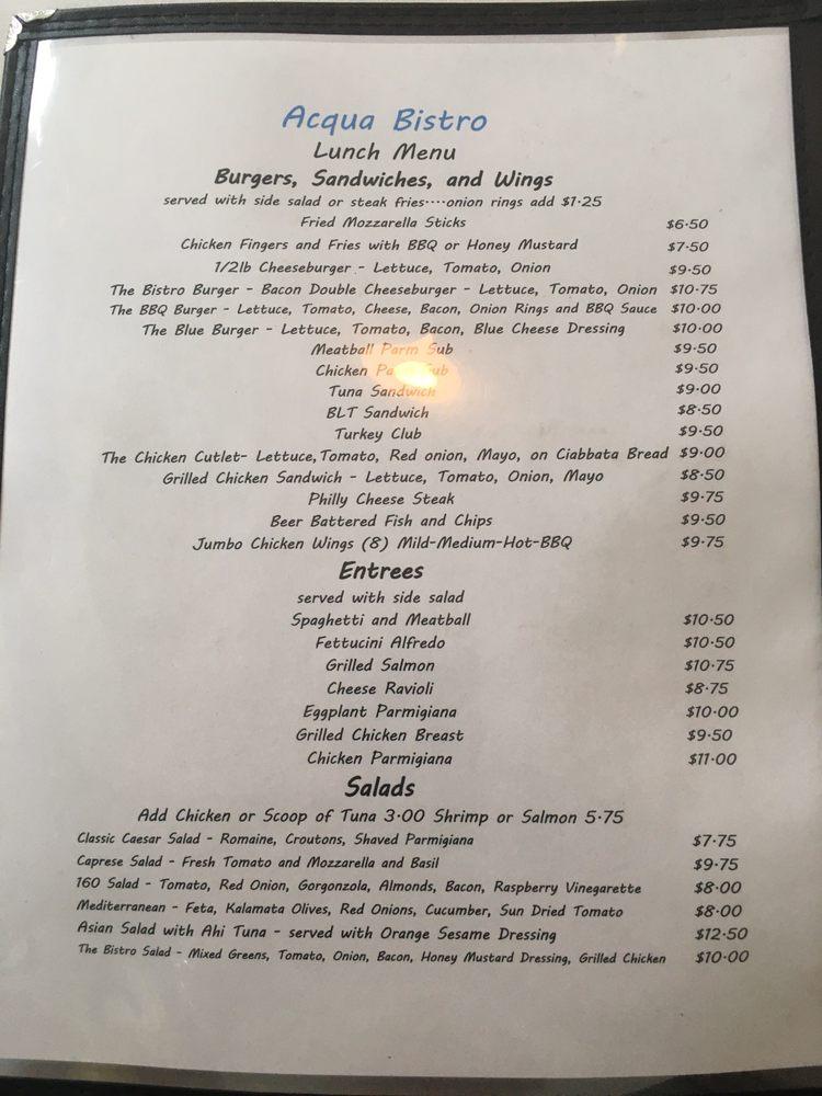 Menu at Acqua Bistro restaurant, Hollywood
