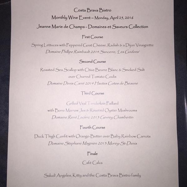 Menu at Costa Brava Bistro pub & bar, Bellaire