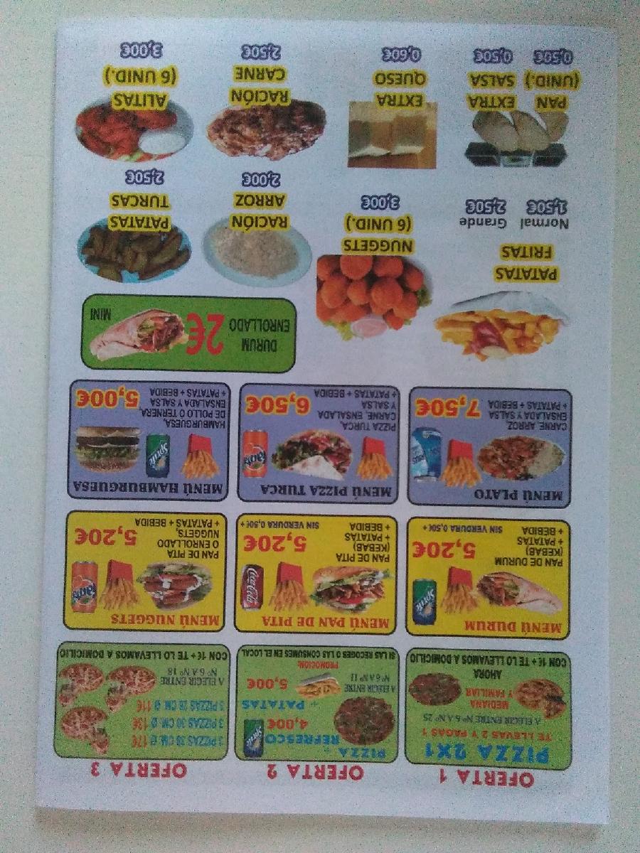 Carta del restaurante Kebab Corner, San Vicente del Raspeig