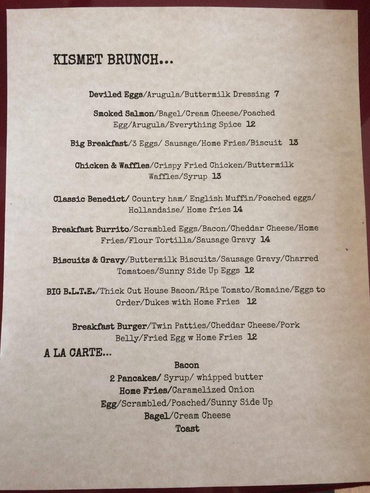Menu at Kismet Bistro restaurant, Newport News