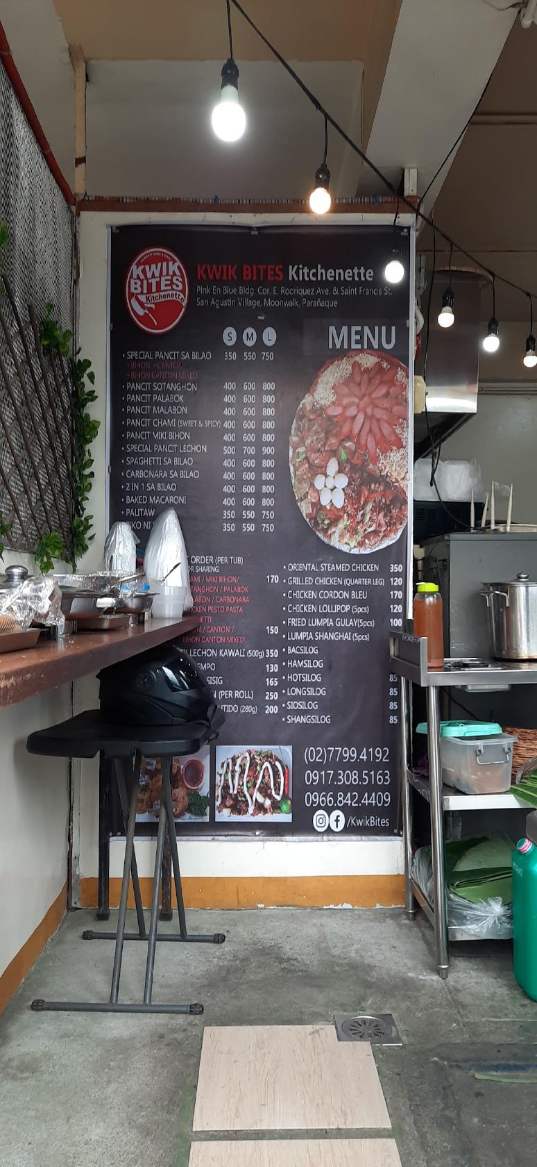 Carta del restaurante Kwik Bites, Parañaque