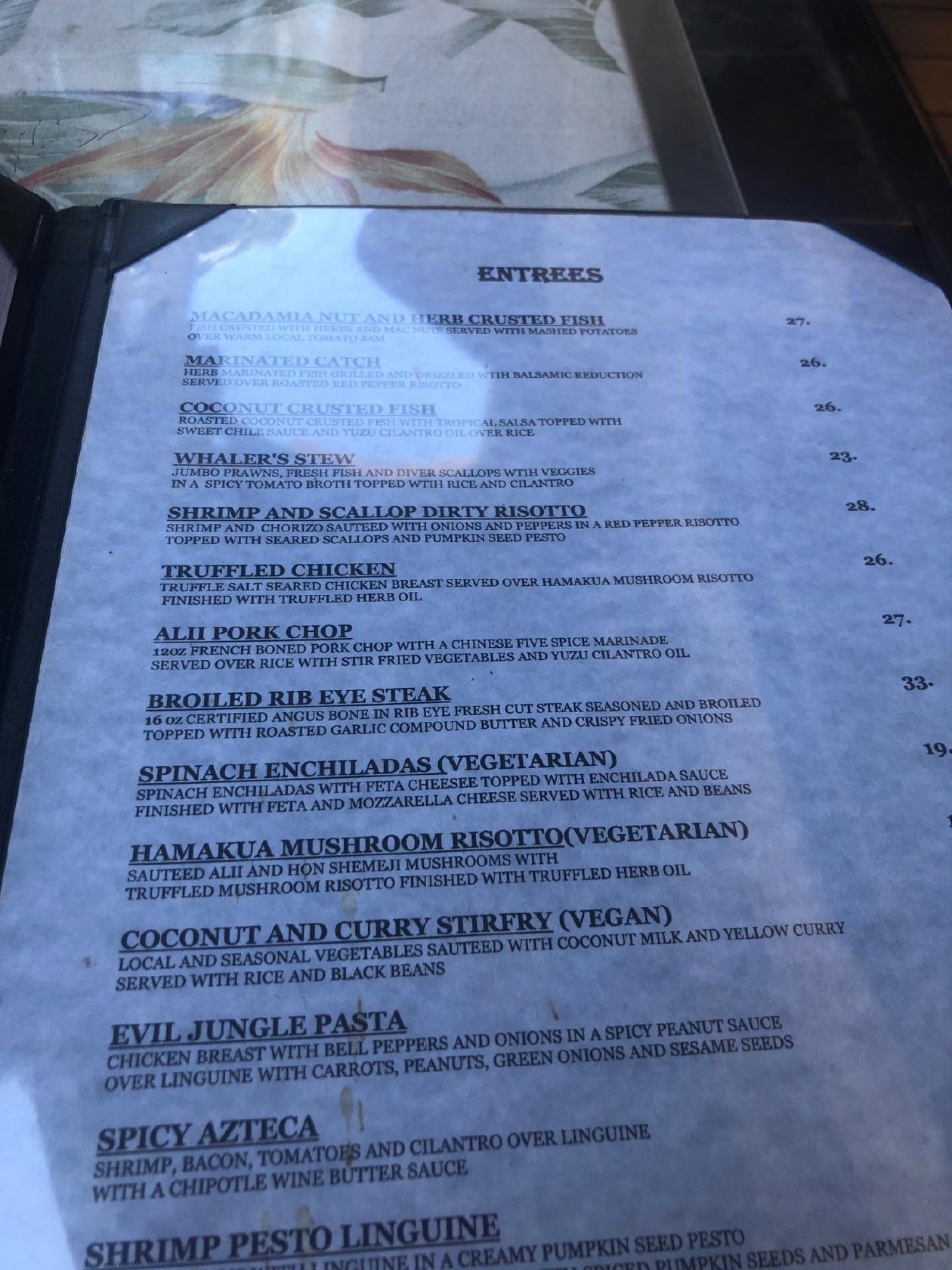 Menu at Lahaina Coolers restaurant, Lahaina