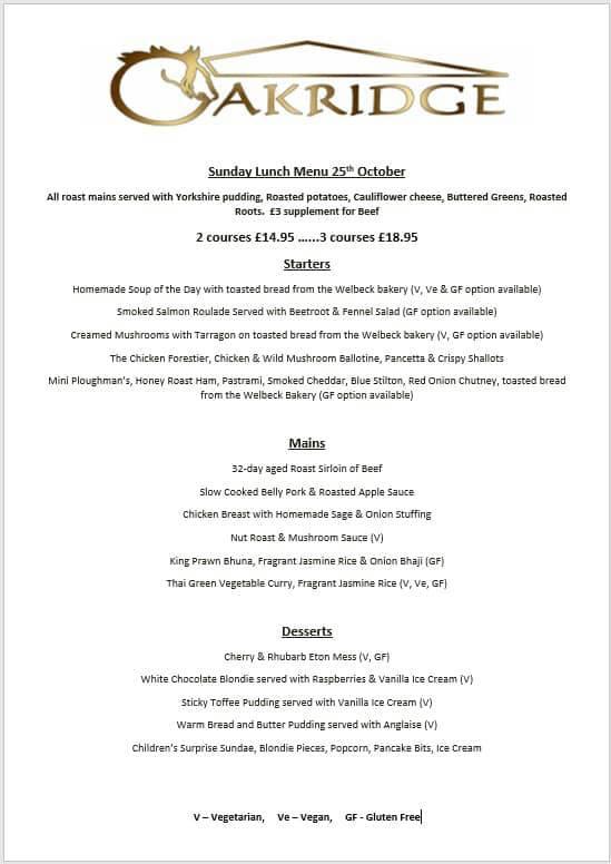 Menu at Oakridge Arena pub & bar, Collingham
