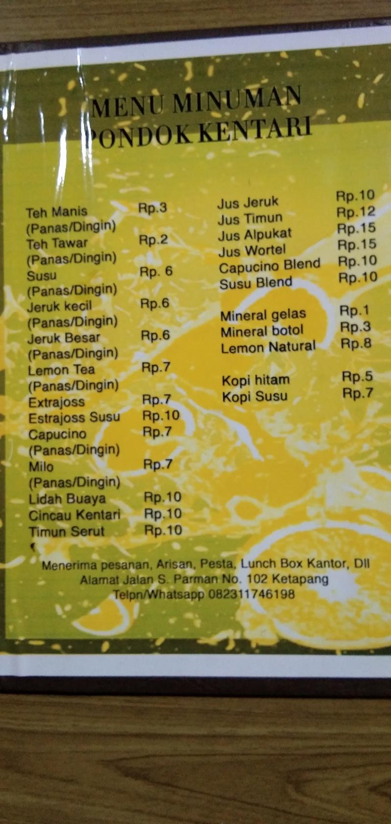 Menu at Pondok KENTARI restaurant, Tengah
