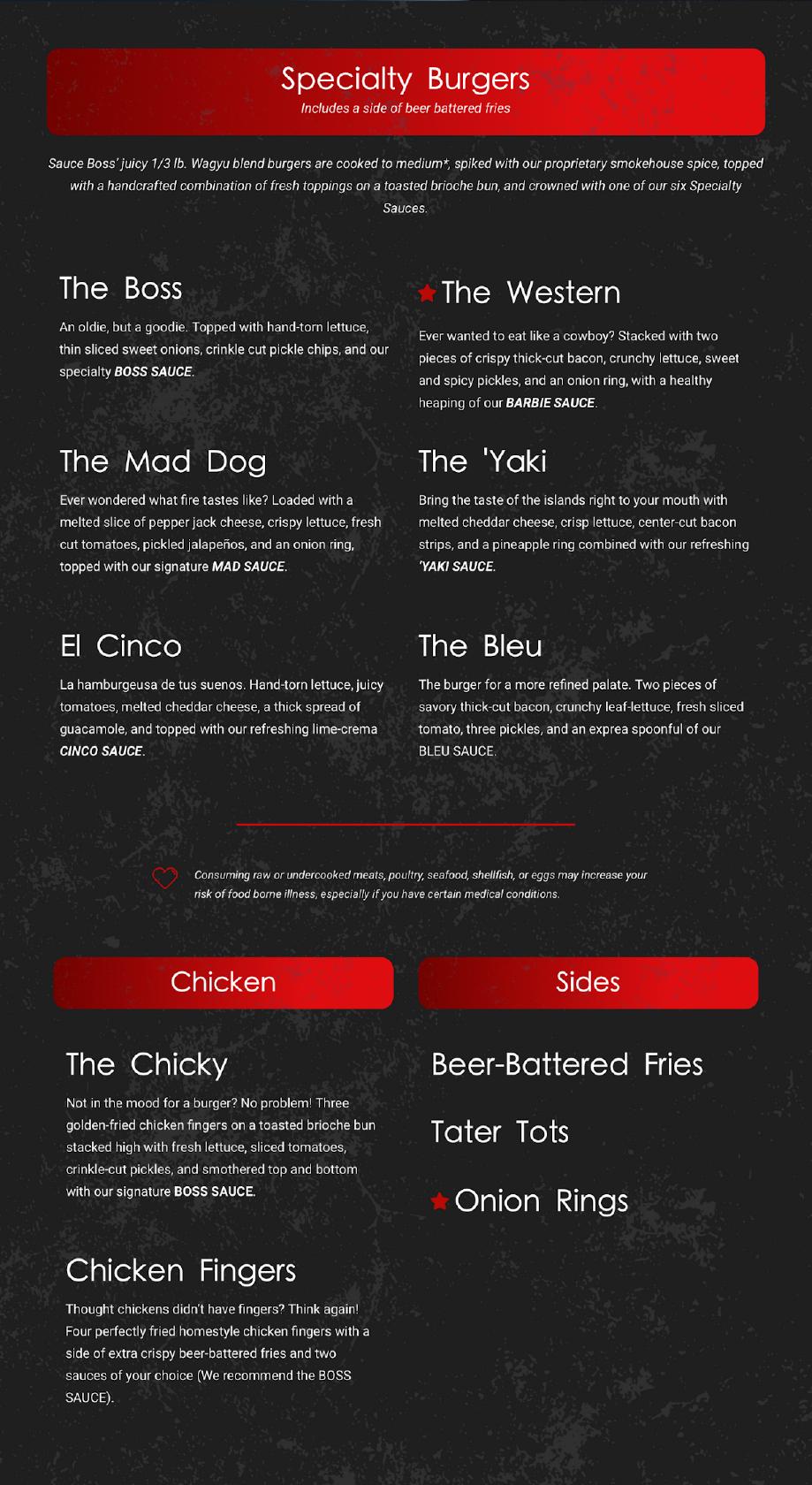 Menu at Sauce Boss Burger Co. @ the Eatery restaurant, Pensacola Beach