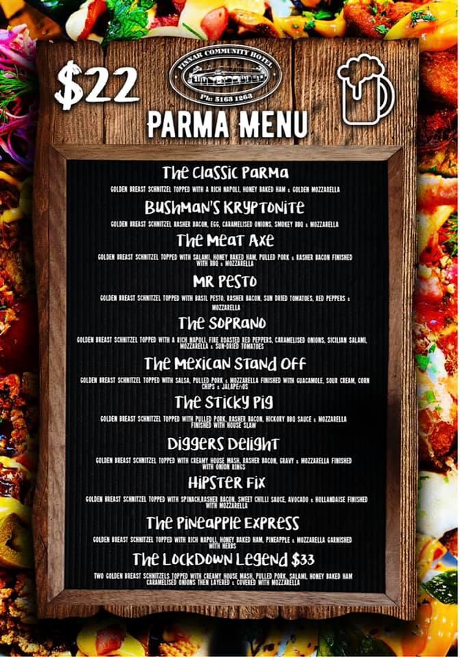 Menu at Yinnar Hotel pub & bar, Yinnar