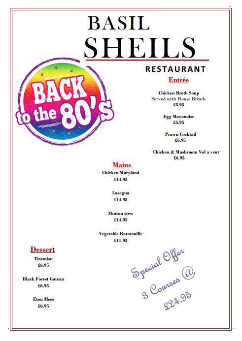 Menu at Basil Sheils Bar & Restaurant Armagh B&B Accomodation, Keady