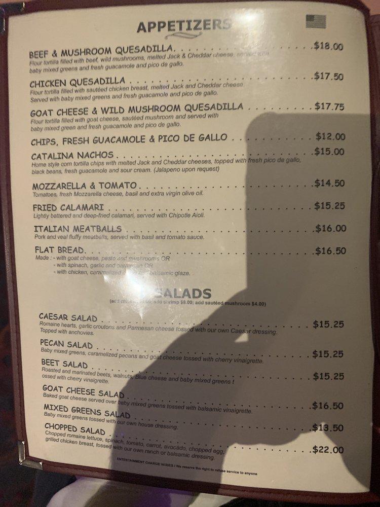 Menu at Catalina Jazz Club, Los Angeles