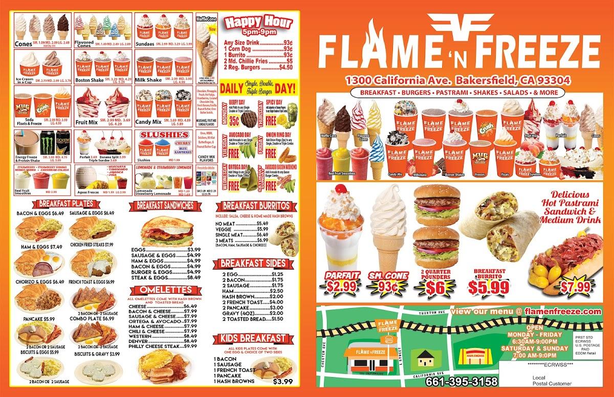 Menu at Flame ‘N Freeze restaurant, Bakersfield
