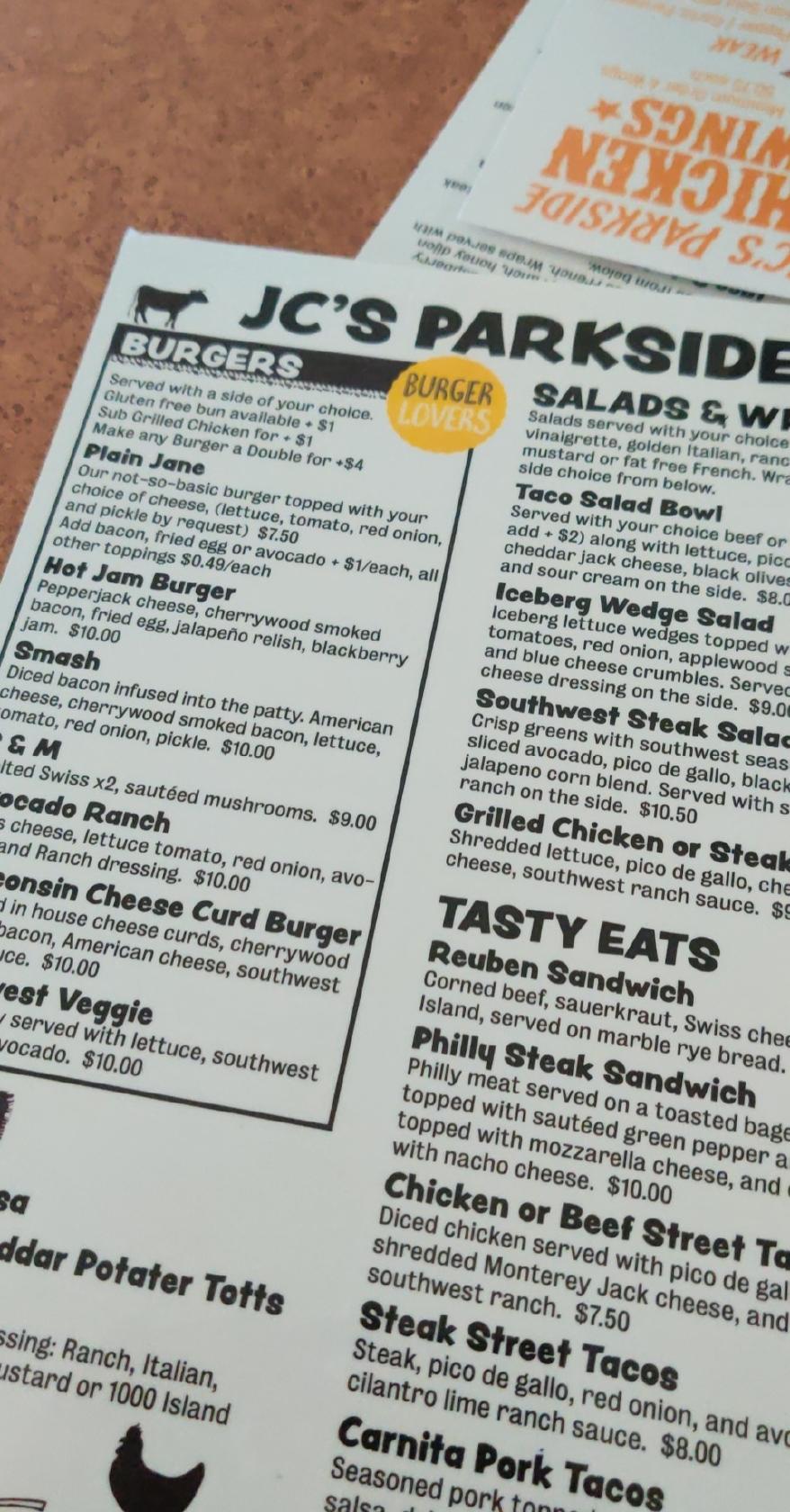 Menu at JC's Parkside Pub & Grill, Cudahy