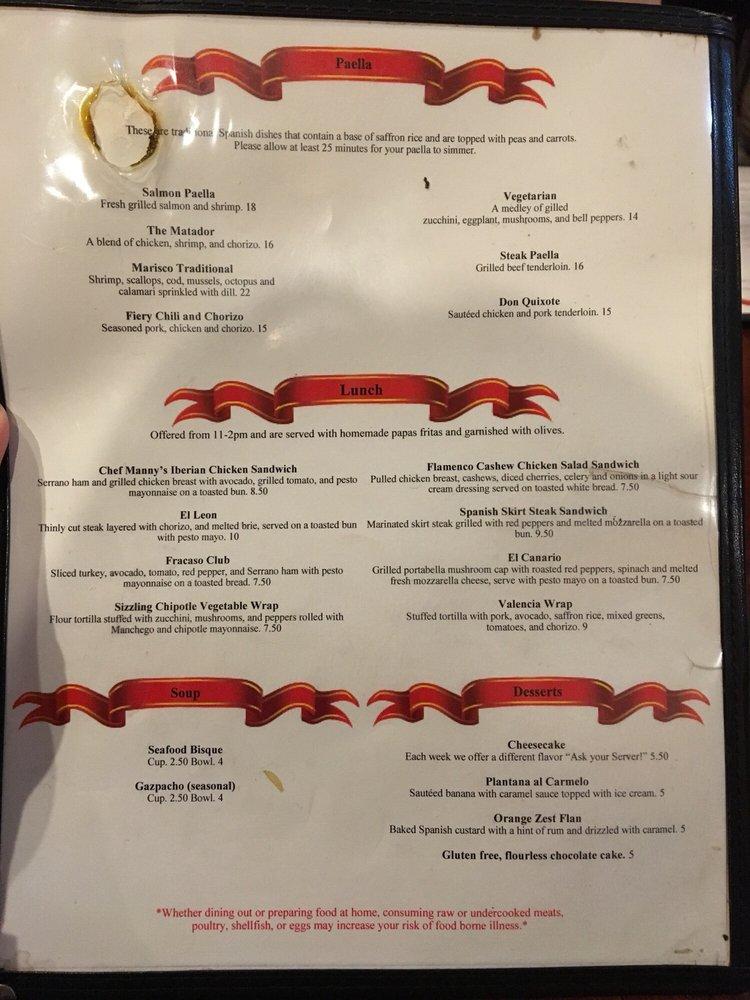 Menu at Olde Madrid restaurant, Racine