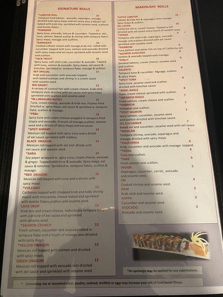 Menu at The Key Thai Restaurant and Sushi Bar, Key Largo