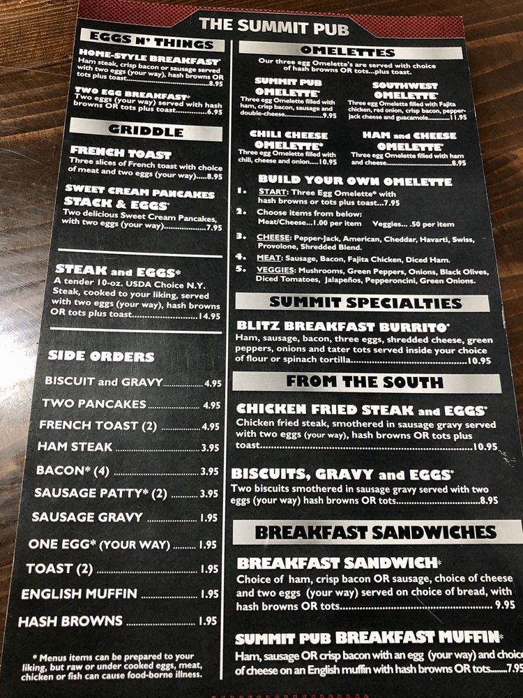 Menu at The Summit Pub, Puyallup, Canyon Rd E APT 14