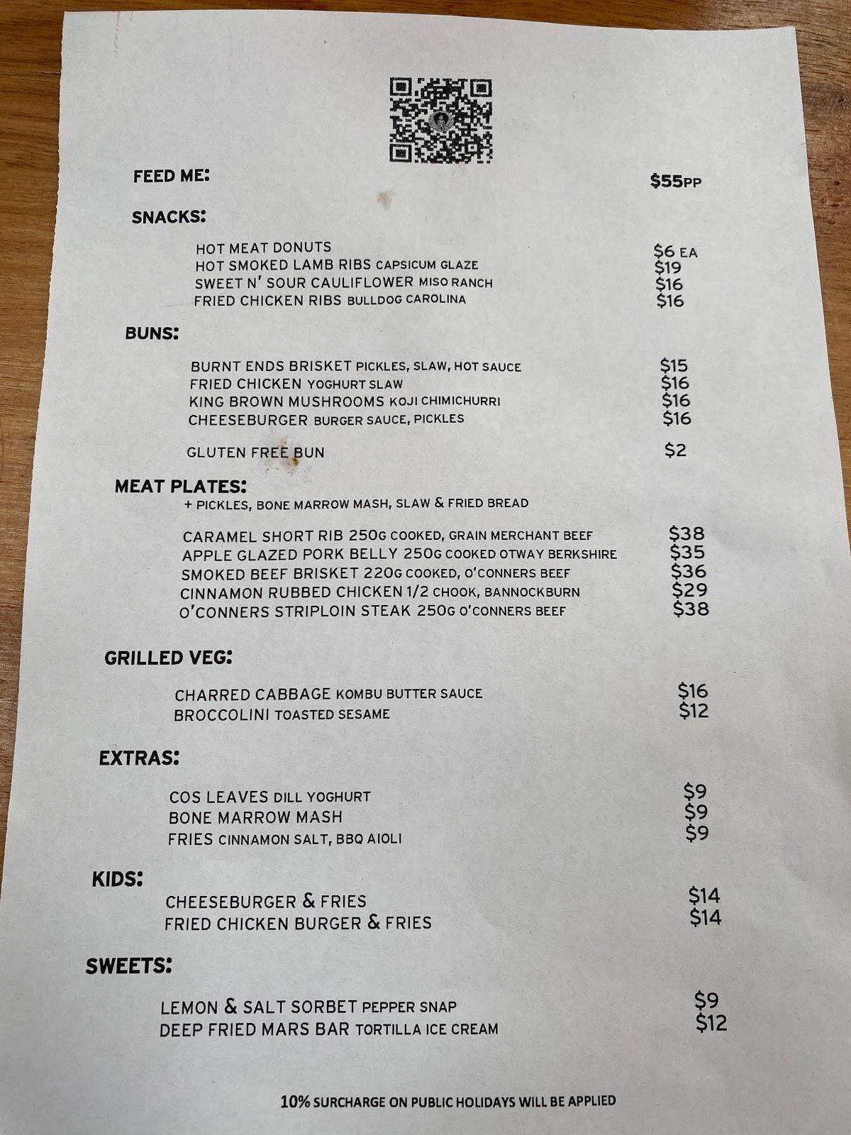 Menu at Dexter restaurant, Preston