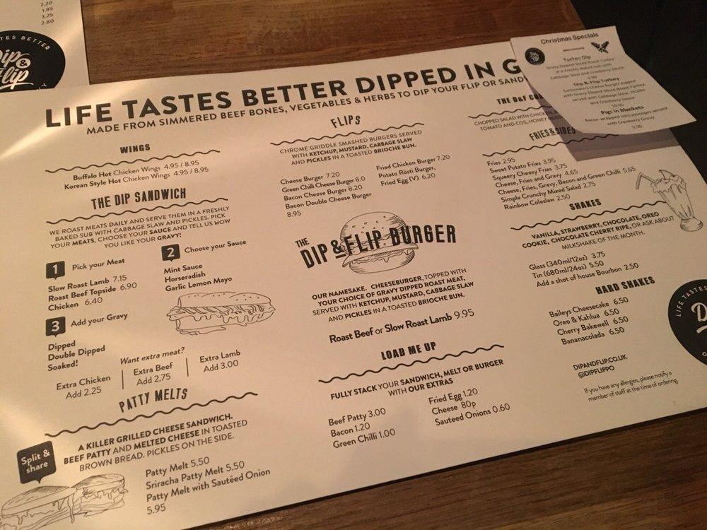 Menu at Dip & Flip Battersea restaurant, London, 87 Battersea Rise