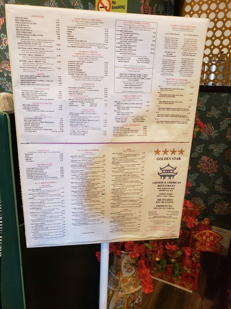 Menu at Golden Star Chinese & American Restaurant, Bremerton