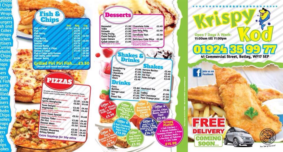 Menu at Krispy Kod restaurant, Batley