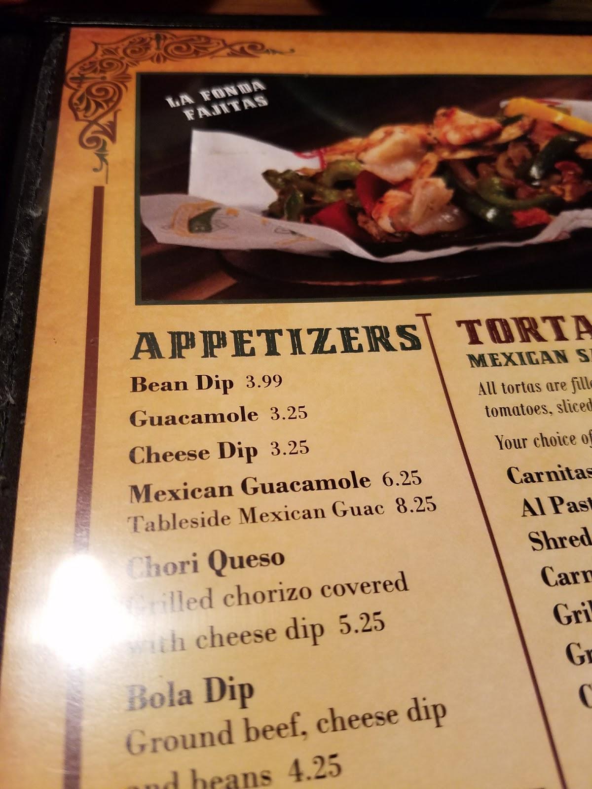 Menu at La Fonda Mexican Restaurant, Edwardsville