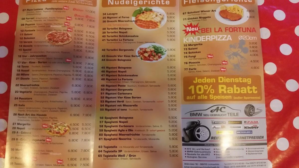 Carta del restaurante La Fortuna ( Neueröffnung ), Hochstadt am Main