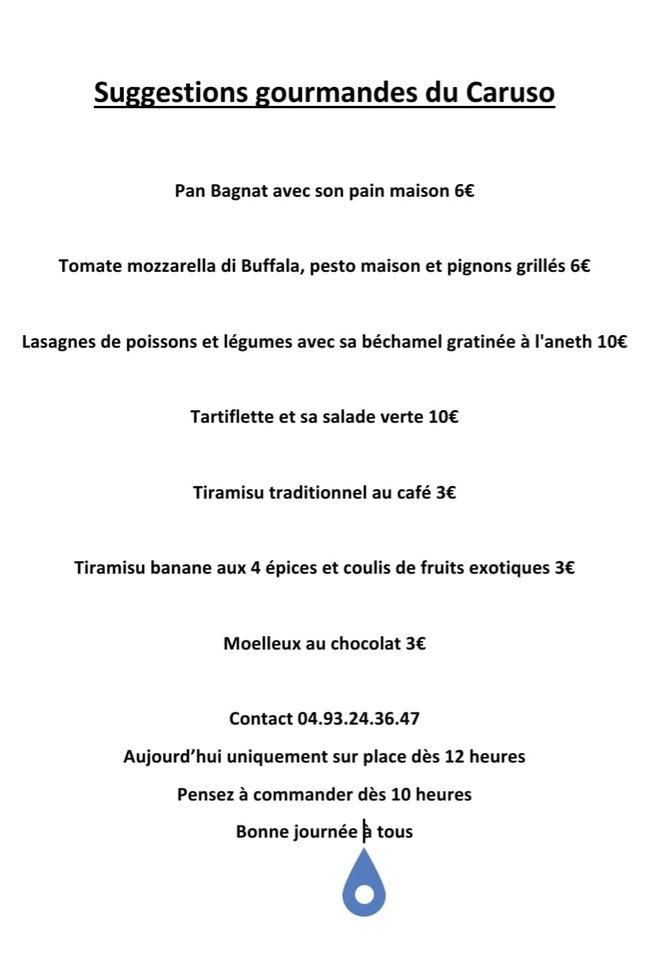 Menu at Le Caruso restaurant, Saint Paul de Vence