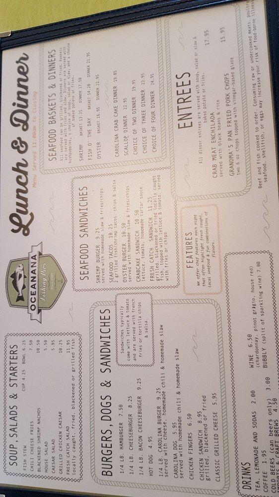 Menu at Oceanana Pier & Pier House Restaurant, Atlantic Beach