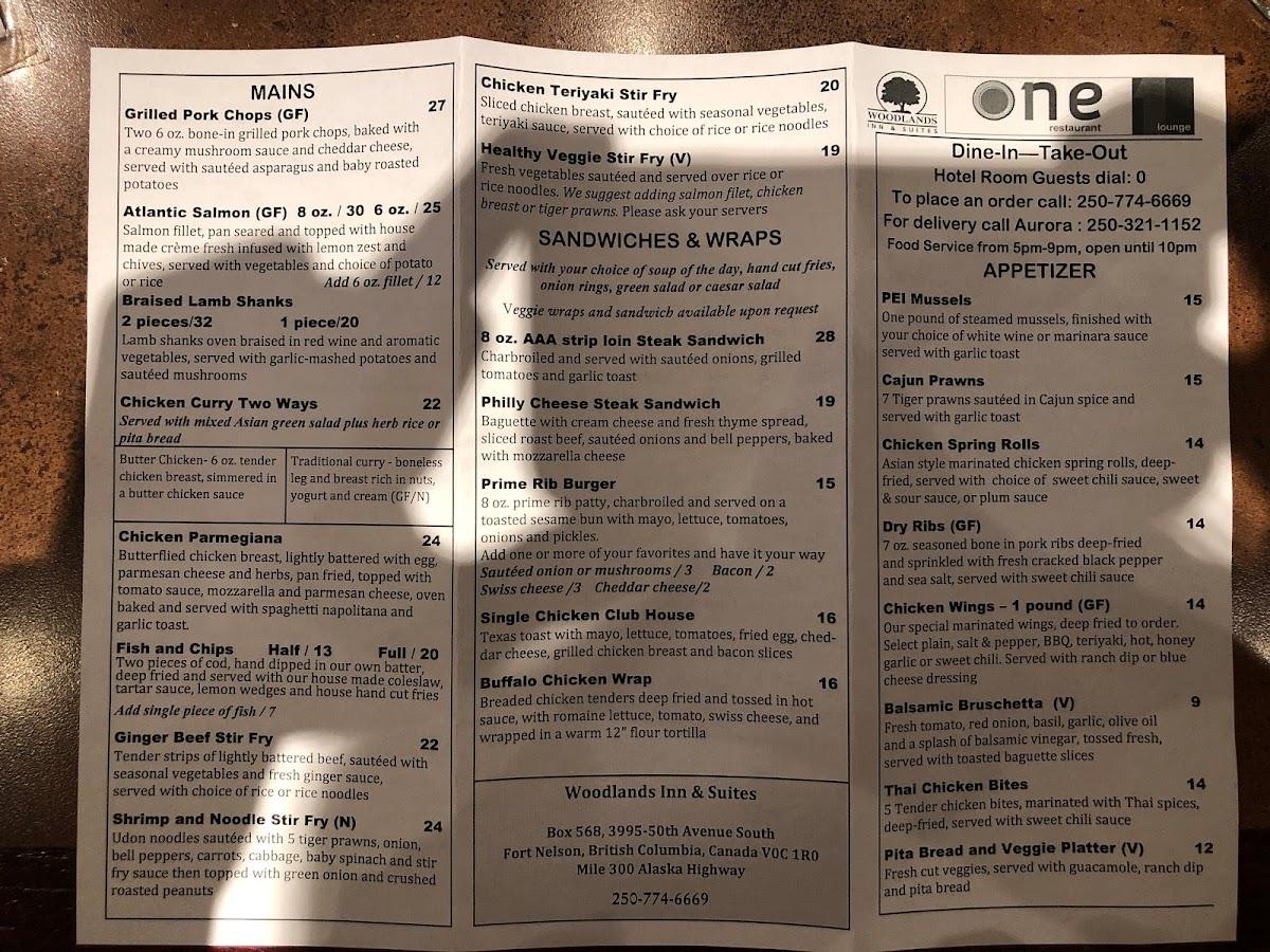Menu at One Restaurant, Fort Nelson, 50 Ave S