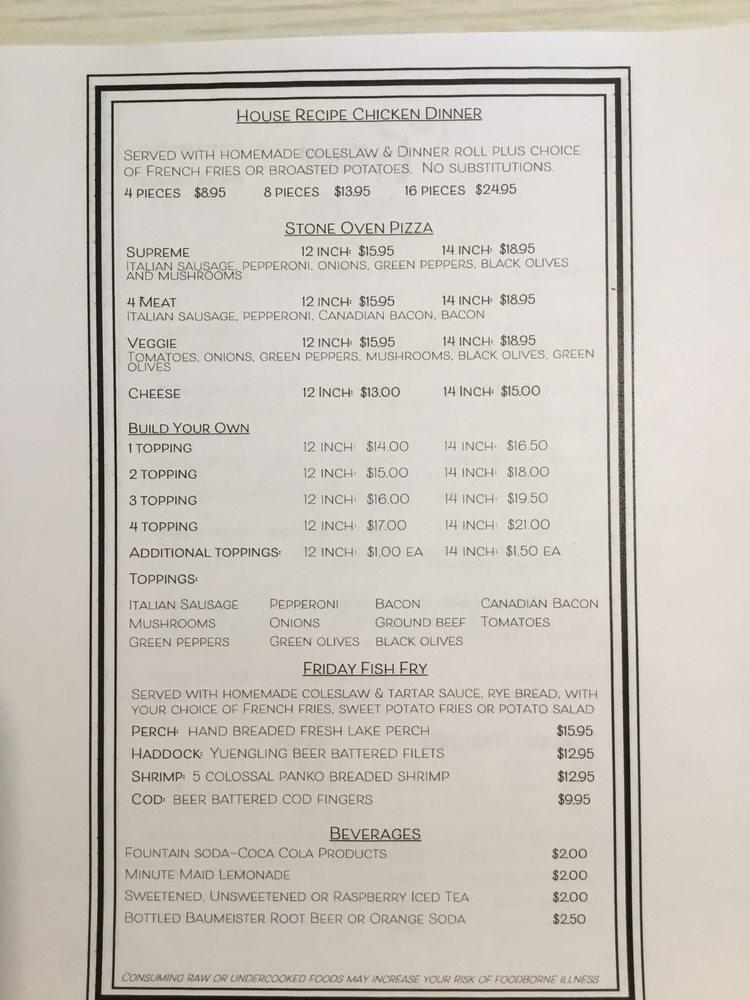 Menu at The Grove pizzeria, Kewaunee