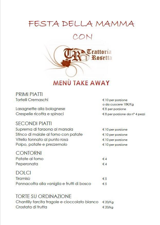 Menu da Ristorante Trattoria Rosetta, Capergnanica