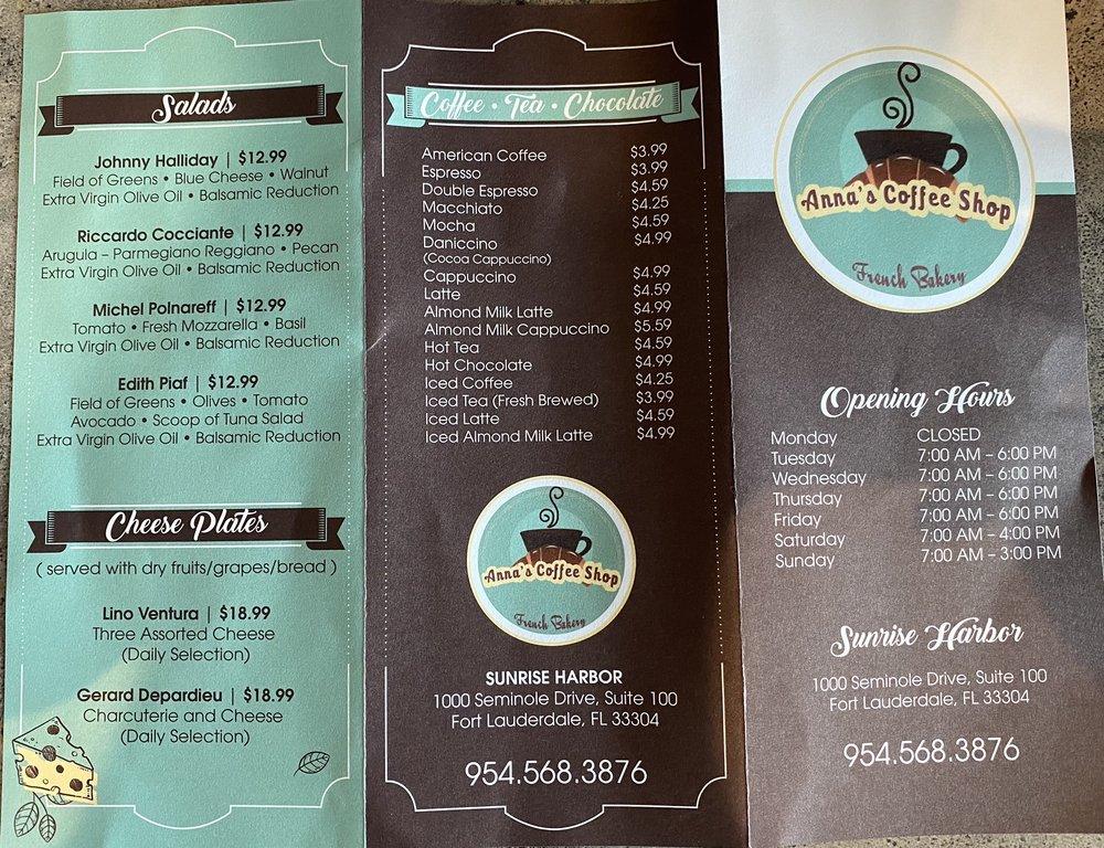 Menu at Anna's Coffee Shop desserts, Fort Lauderdale