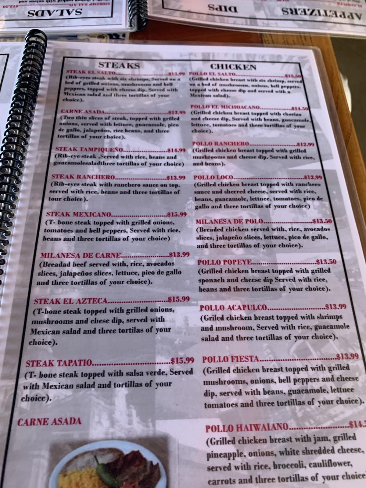 Menu at El Salto Mexican Restaurant, Chesterfield