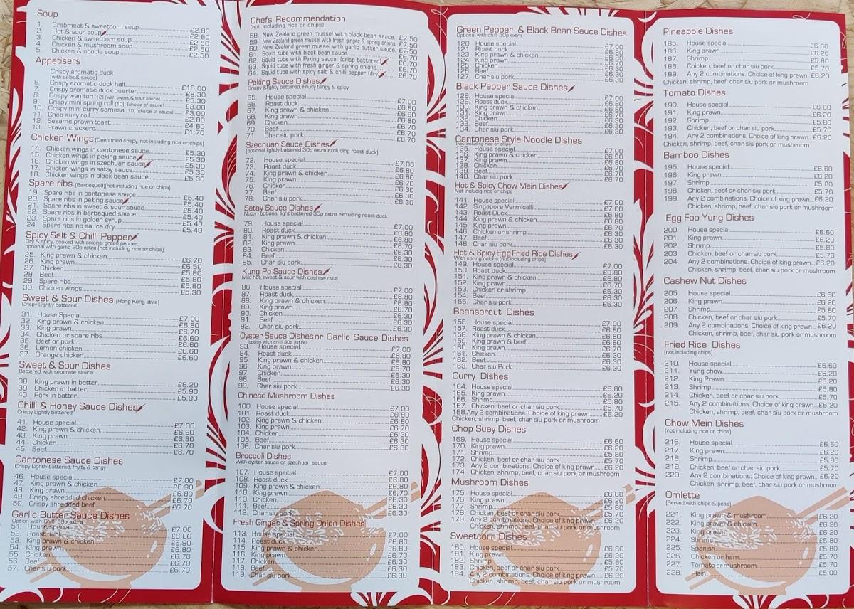 Menu at Golden Rice fast food, Hexham