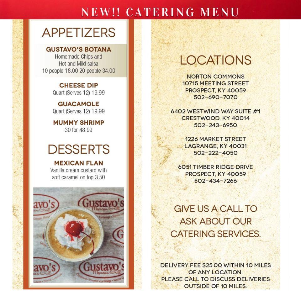 Menu at Gustavo's Mexican Grill restaurant, Crestwood, Westwind Way # 1