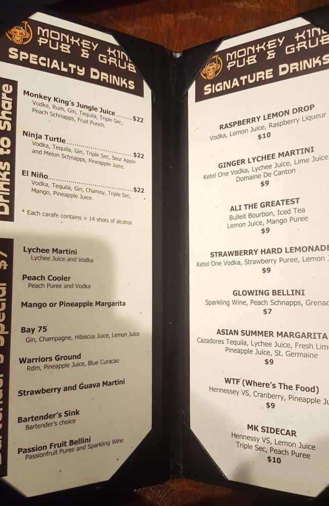 Menu at Monkey King Pub & Grub, Alameda
