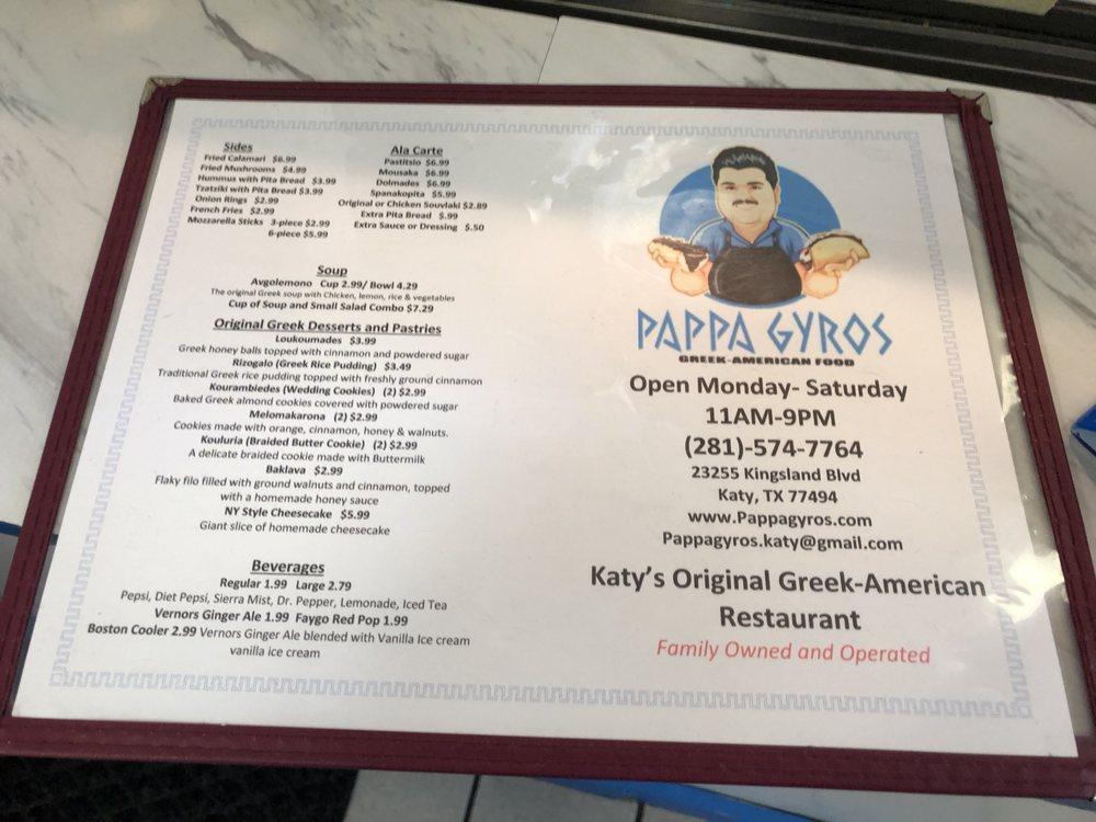 Menu at Pappa Gyros restaurant, Houston