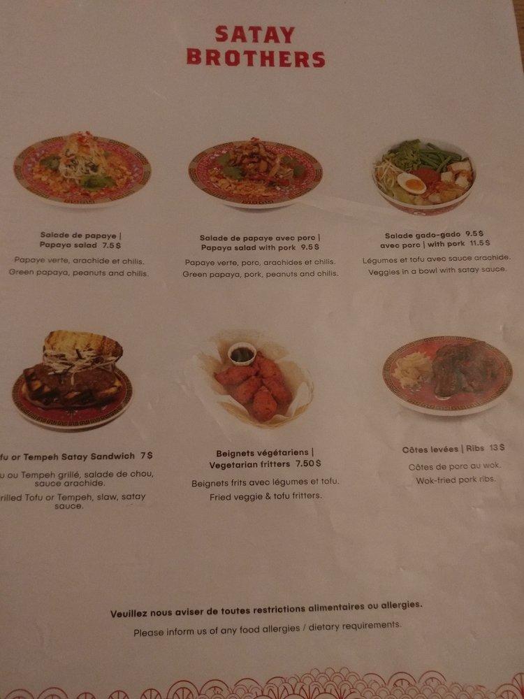 Menu at Satay Brothers Resto 3721 Notre-Dame restaurant, Montréal ...