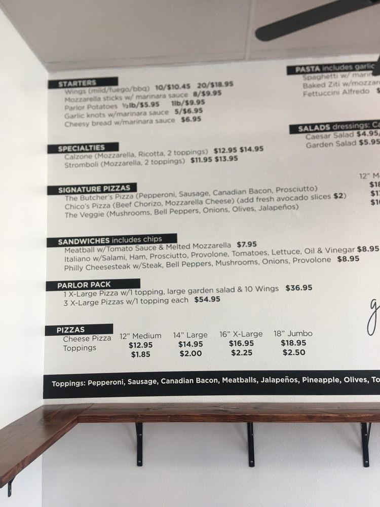 Menu at The Parlor Pizzeria, Rancho Cucamonga