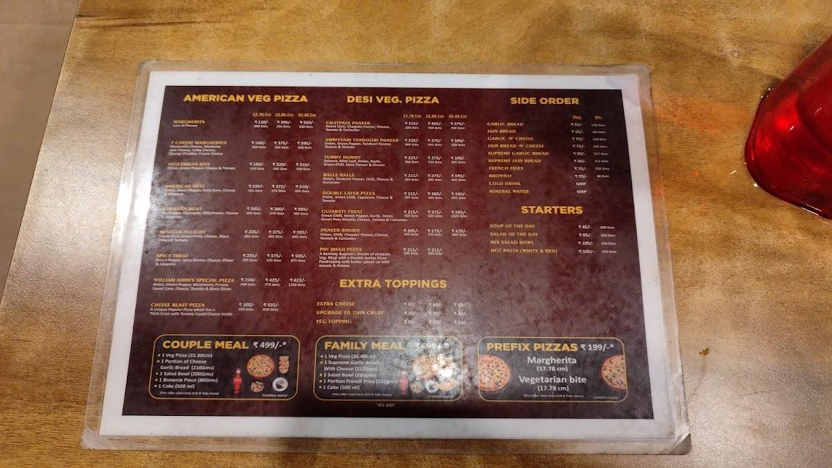 Menu at William John's Pizza, Ahmedabad, Super Plaza Complex