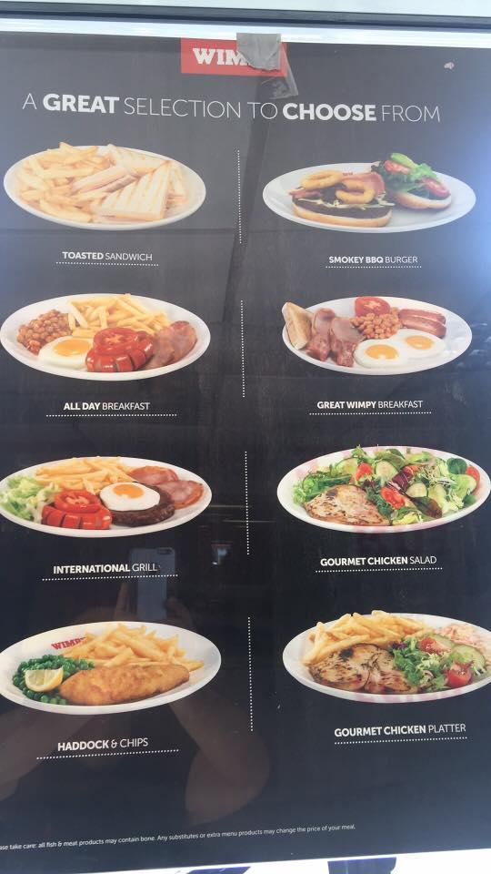 Menu at Wimpy restaurant, Welling, 16 Upper Wickham Ln