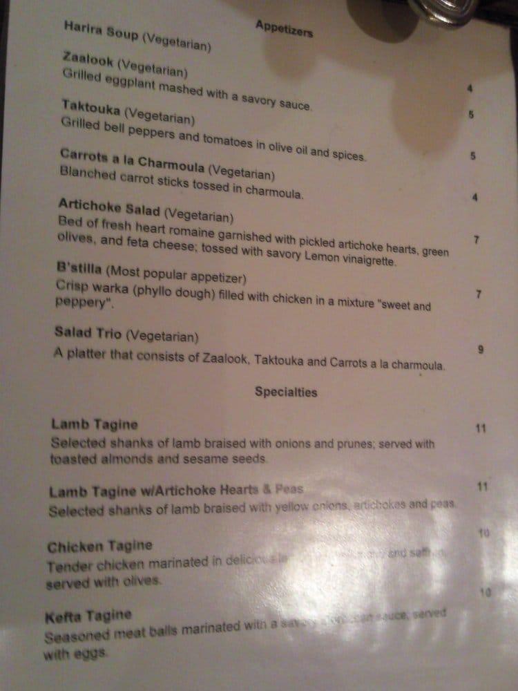 Menu at Aicha Moroccan Cuisine restaurant, San Francisco