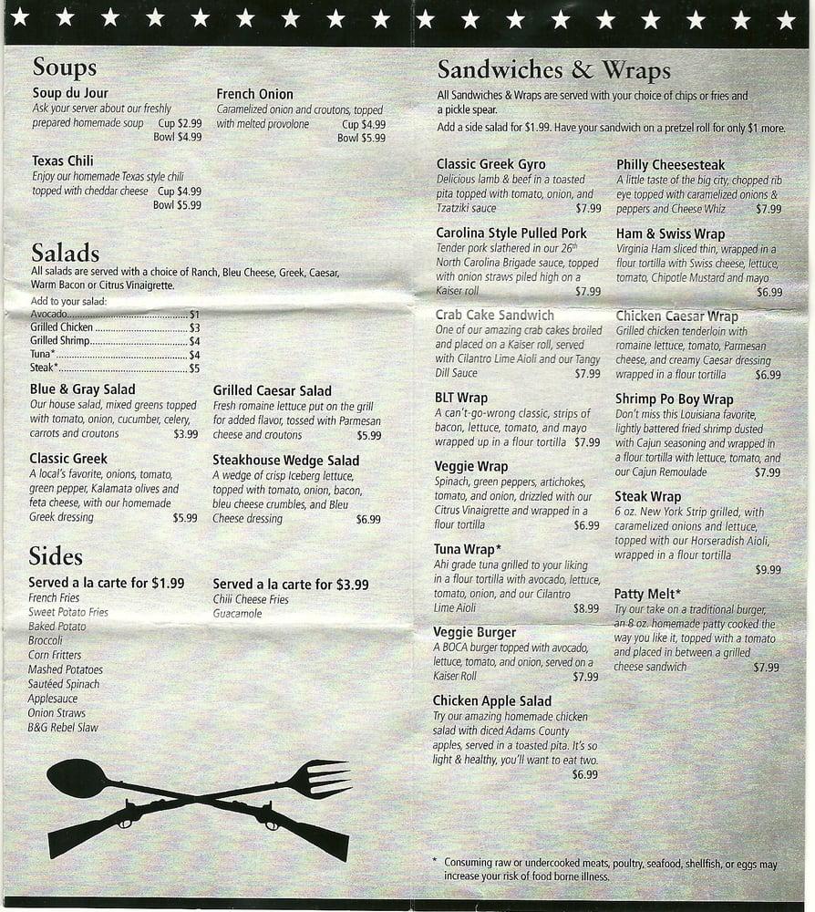 Menu at Blue & Gray Bar & Grill, Gettysburg
