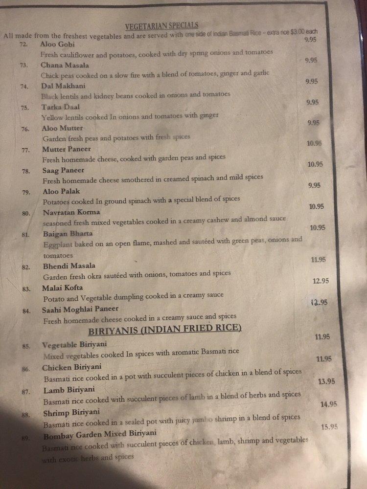 Menu at Bombay Garden Indian cuisine,Greek Eats & Bar, Heath