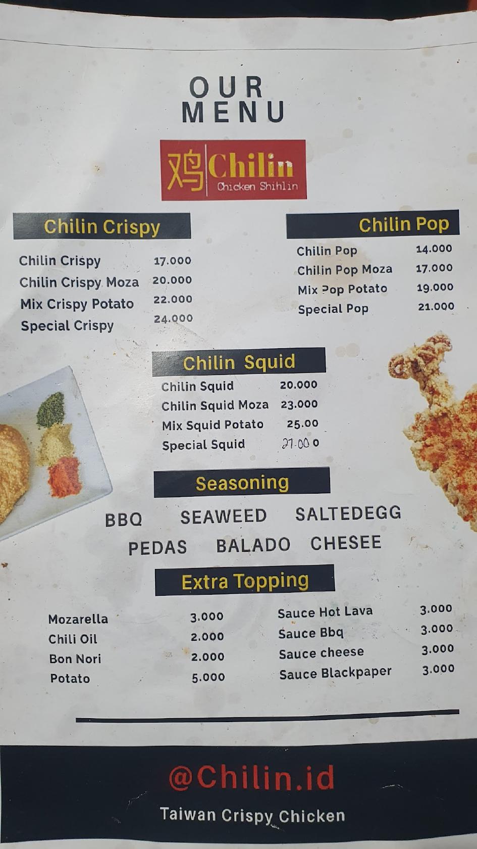 Menu at Chilin, telkom gasibu restaurant, Bandung