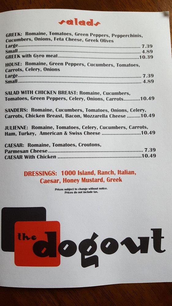 Menu at Dogout restaurant, Bannockburn