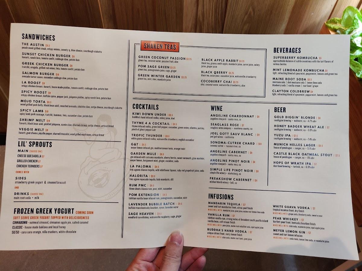Menu at Heirloom restaurant, Fresno