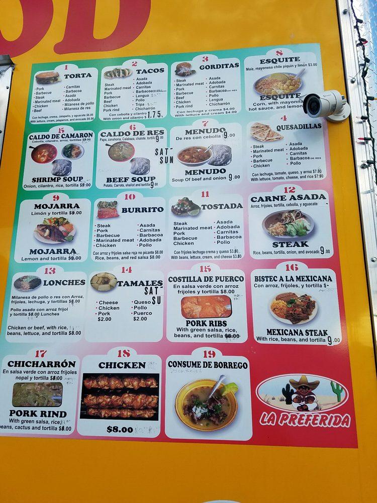 Menu at La Preferida restaurant, Melbourne, Aurora Rd