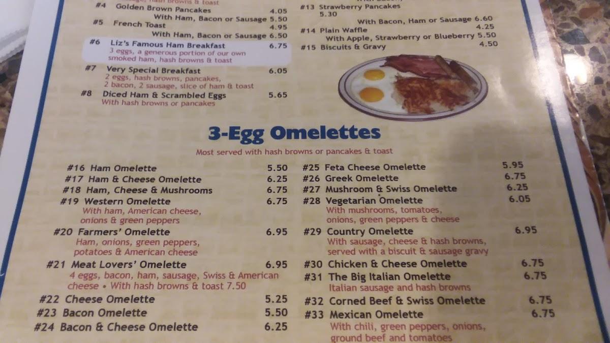 Menu at Liz's Ham Cafe, Fraser
