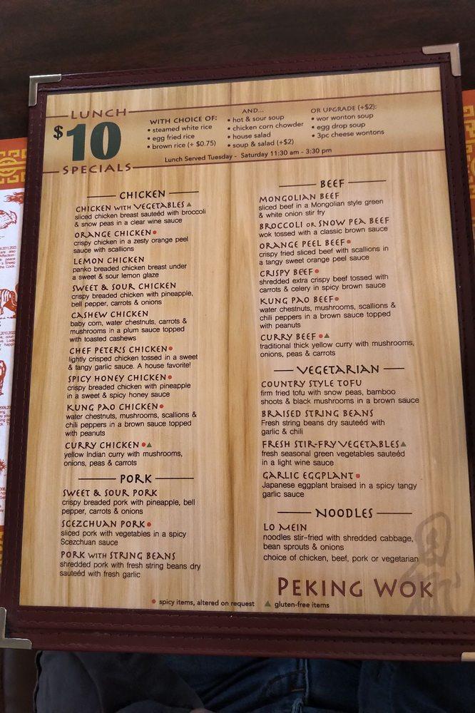 Menu at Peking Wok Chinese Restaurant, Bonsall