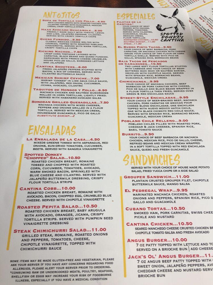 Menu at The Spotted Donkey Cantina pub & bar, Clearwater